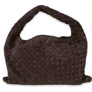 Bottega Veneta Hobo Bag In Suede With Intrecciato Weave - Brown