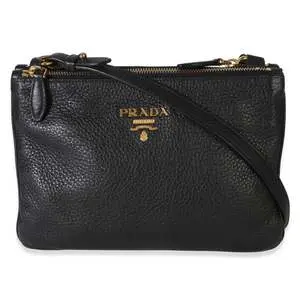 Prada Vitello Phenix Double Zip Crossbody Bag - Black