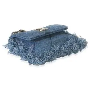 Chanel Quilted Denim Clutch With Chain - Blue