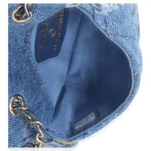 Chanel Quilted Denim Clutch With Chain - Blue