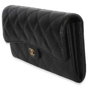 Chanel Quilted Caviar Large Gusset Flap Wallet