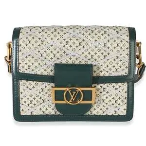 LOUIS VUITTON Green Quilted Denim Printed Monogram Dauphine Bag