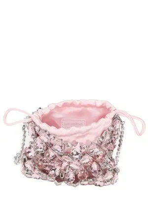 SELF-PORTRAIT Crystal Embellished Metallic Mesh Mini Bag - Pink