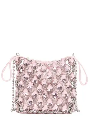 SELF-PORTRAIT Crystal Embellished Metallic Mesh Mini Bag - Pink