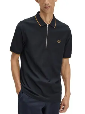 Fred Perry Polo Con Zip E Logo - Black