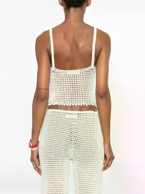 TERRY PUESTO Cream Crochet Knit Halter Top