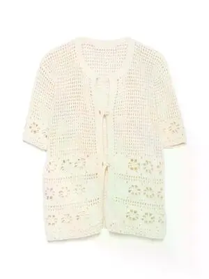 TERRY PUESTO Crochet-knit Cardigan With Shell Embellishments