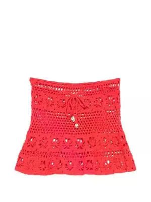 TERRY PUESTO Crochet Knit Skirt With Floral Motif