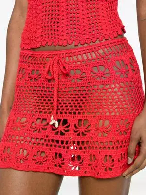 TERRY PUESTO Crochet Knit Skirt With Floral Motif