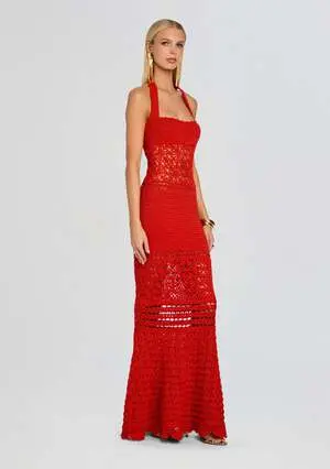 Retrofete Peggie Crochet Maxi Dress - Metallic Geranium
