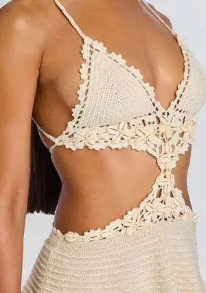 Retrofete Aisola Crochet Mini Dress With Cut-out Detail - Bone