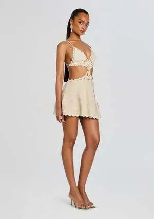 Retrofete Aisola Crochet Mini Dress With Cut-out Detail - Bone