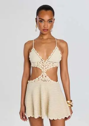 Retrofete Aisola Crochet Mini Dress With Cut-out Detail - Bone