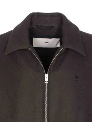 AMI Paris Logo Embroidered Zip-up Jacket