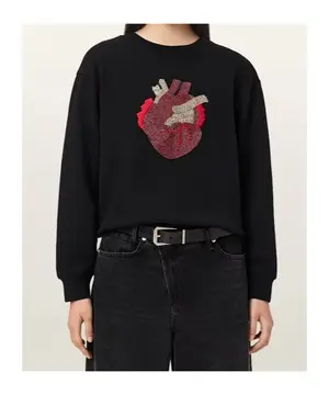 ALLSAINTS Andrea Embellished Heart Crewneck Sweatshirt