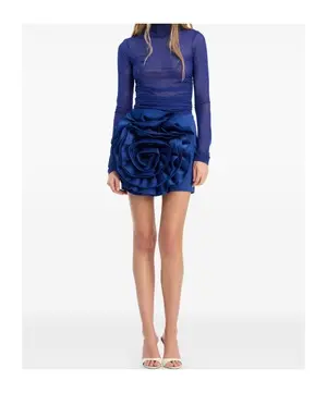 ROTATE BY BIRGER CHRISTENSEN Mesh Ruched High Neck Sweater
