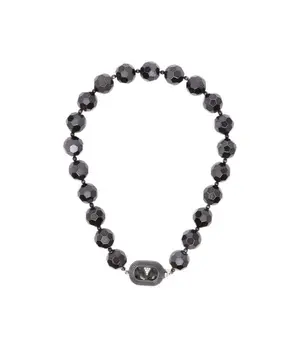 Valentino Garavani Ovalette Necklace In Resin, Enamel, Metal, And Swarovski Crystals - Nero/crystal