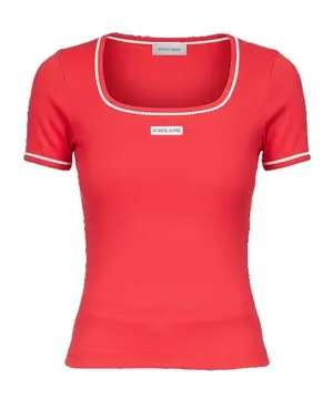 MARINE SERRE Rib Knit Square Neck T-shirt