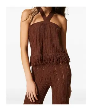 TWINSET Knitted Halter Neck Top With Fringed Hem