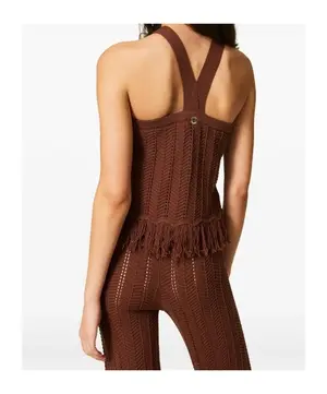 TWINSET Knitted Halter Neck Top With Fringed Hem