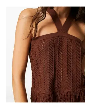 TWINSET Knitted Halter Neck Top With Fringed Hem