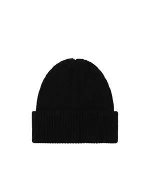 Almada Label Ribbed Beanie Hat - Black
