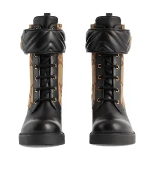 Gucci Monogram Panel Ankle Boots With Double G Hardware