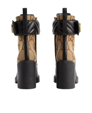 Gucci Monogram Panel Ankle Boots With Double G Hardware