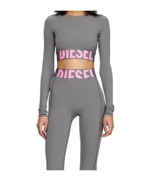 DIESEL® Long Sleeve Cropped Top With Logo Waistband