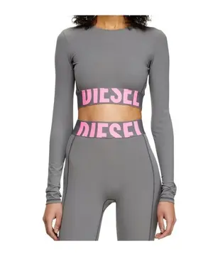 DIESEL® Long Sleeve Cropped Top With Logo Waistband