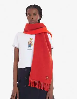 Maison Kitsuné Logo Patch Fringed Knit Scarf