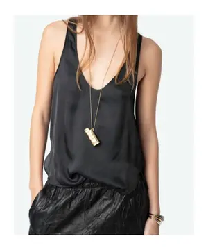 Zadig&Voltaire Tarys Satin Tank Top With Rhinestone Wings - Black