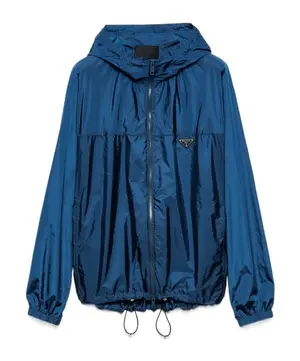 Prada Oversized Zip-up Jacket With Enamelled Triangle Logo - Pilot Blue
