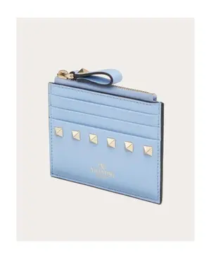Valentino Garavani Rockstud Calfskin Cardholder With Zip - Blue