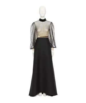 Valentino Garavani Long Sleeve Embellished Tulle Gown