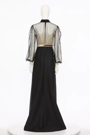 Valentino Garavani Long Sleeve Embellished Tulle Gown