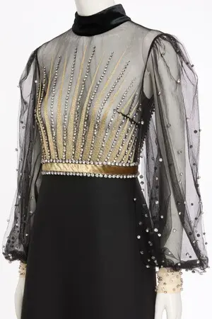Valentino Garavani Long Sleeve Embellished Tulle Gown