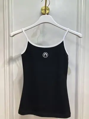 MARINE SERRE Contrast Trim Moon Logo Ribbed Tank Top