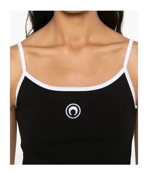 MARINE SERRE Contrast Trim Moon Logo Ribbed Tank Top