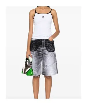 MARINE SERRE Contrast Trim Moon Logo Ribbed Tank Top - White