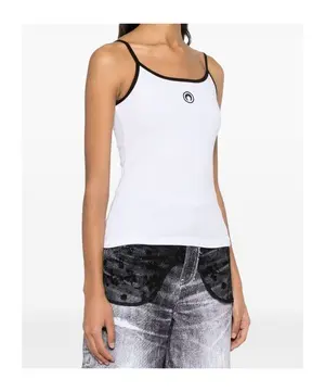 MARINE SERRE Contrast Trim Moon Logo Ribbed Tank Top - White
