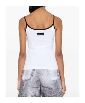 MARINE SERRE Contrast Trim Moon Logo Ribbed Tank Top - White