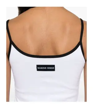 MARINE SERRE Contrast Trim Moon Logo Ribbed Tank Top - White