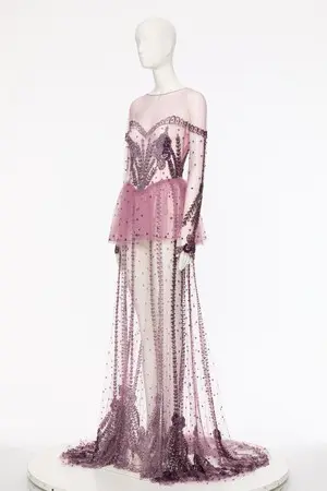 Valentino Garavani Long Sleeve Sheer Embroidered Dress