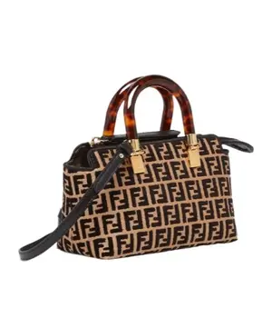 Fendi Small Raffia Boston Bag With Ff Motif