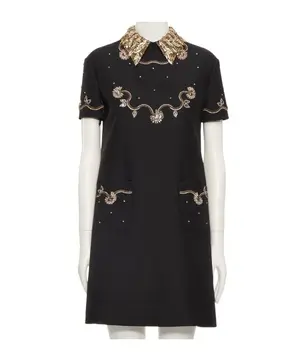 Valentino Garavani Embellished Lapel Collar Short Sleeve Dress