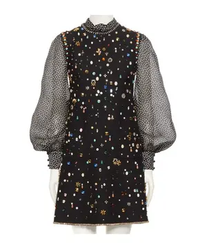Valentino Garavani Embellished Long Sleeve Dress With Graphic Print