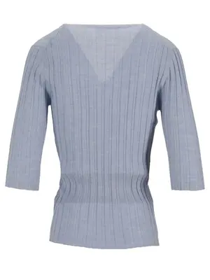 Lela Rose V-neck Ribbed Knit Top