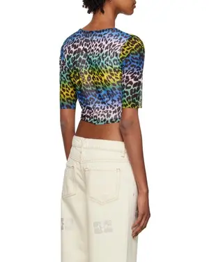 GANNI Leopard-printed Crewneck Cropped T-shirt