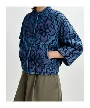 Essentiel Antwerp Quilted Embroidered Short Denim Jacket